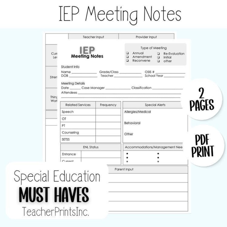 IEP Meeting Notes, Special Education Planner, Special Education ...