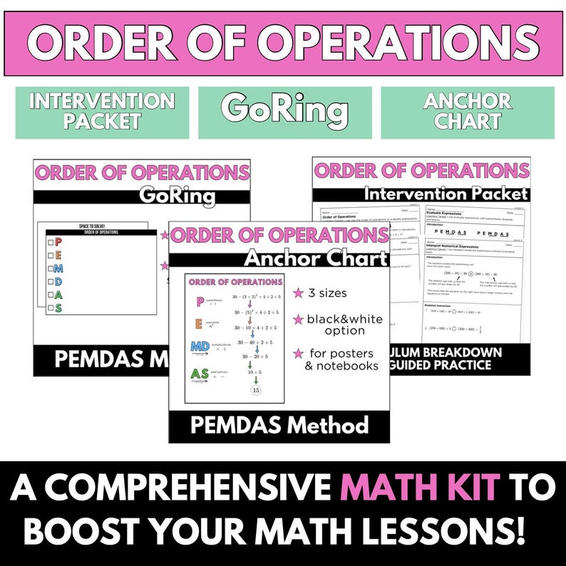 Order of Operations Math Kit ( PEMDAS ) - Etsy