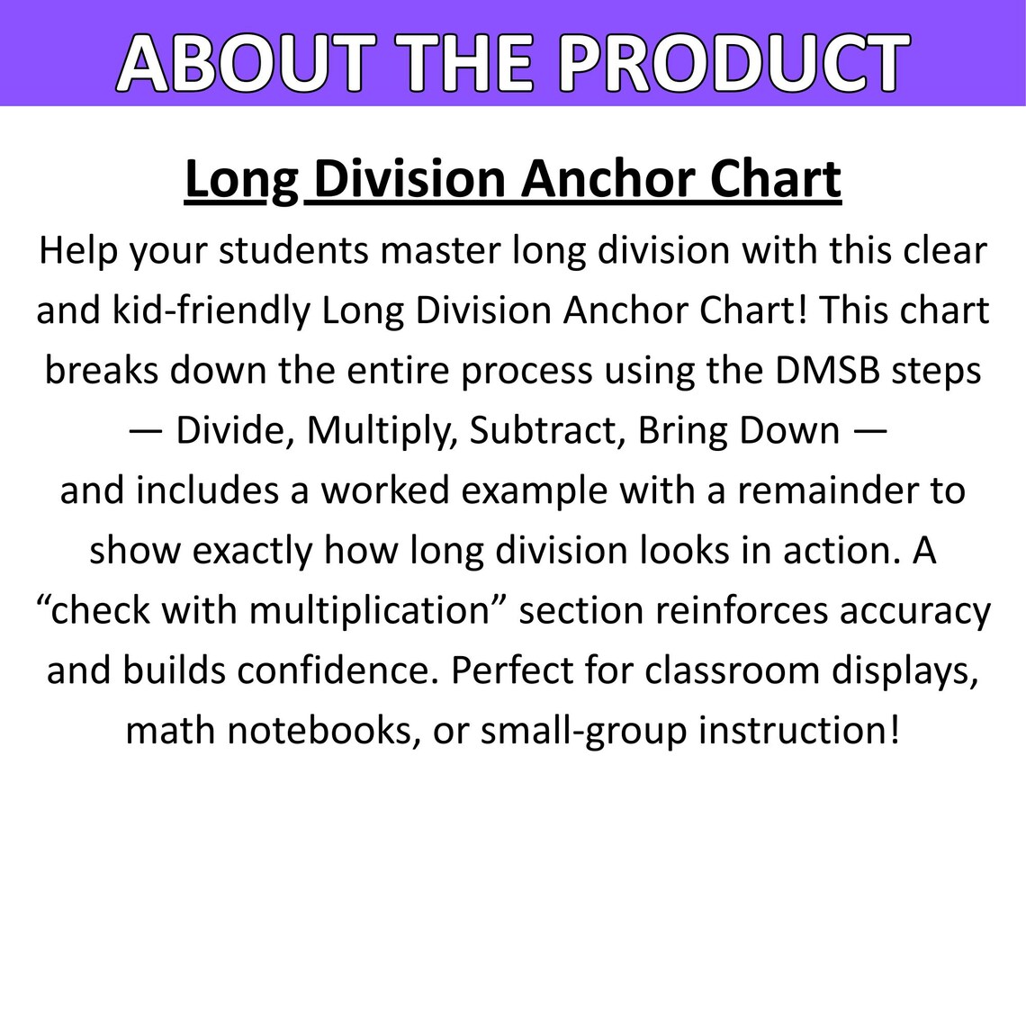 Long Division Anchor Chart | DMSB Steps | Math Poster - Etsy