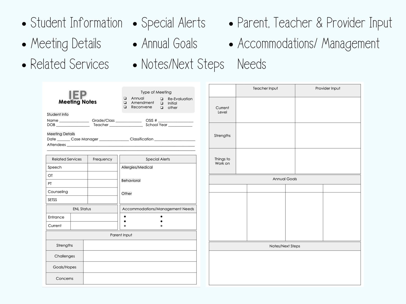 IEP Meeting Notes, Special Education Planner, Special Education ...