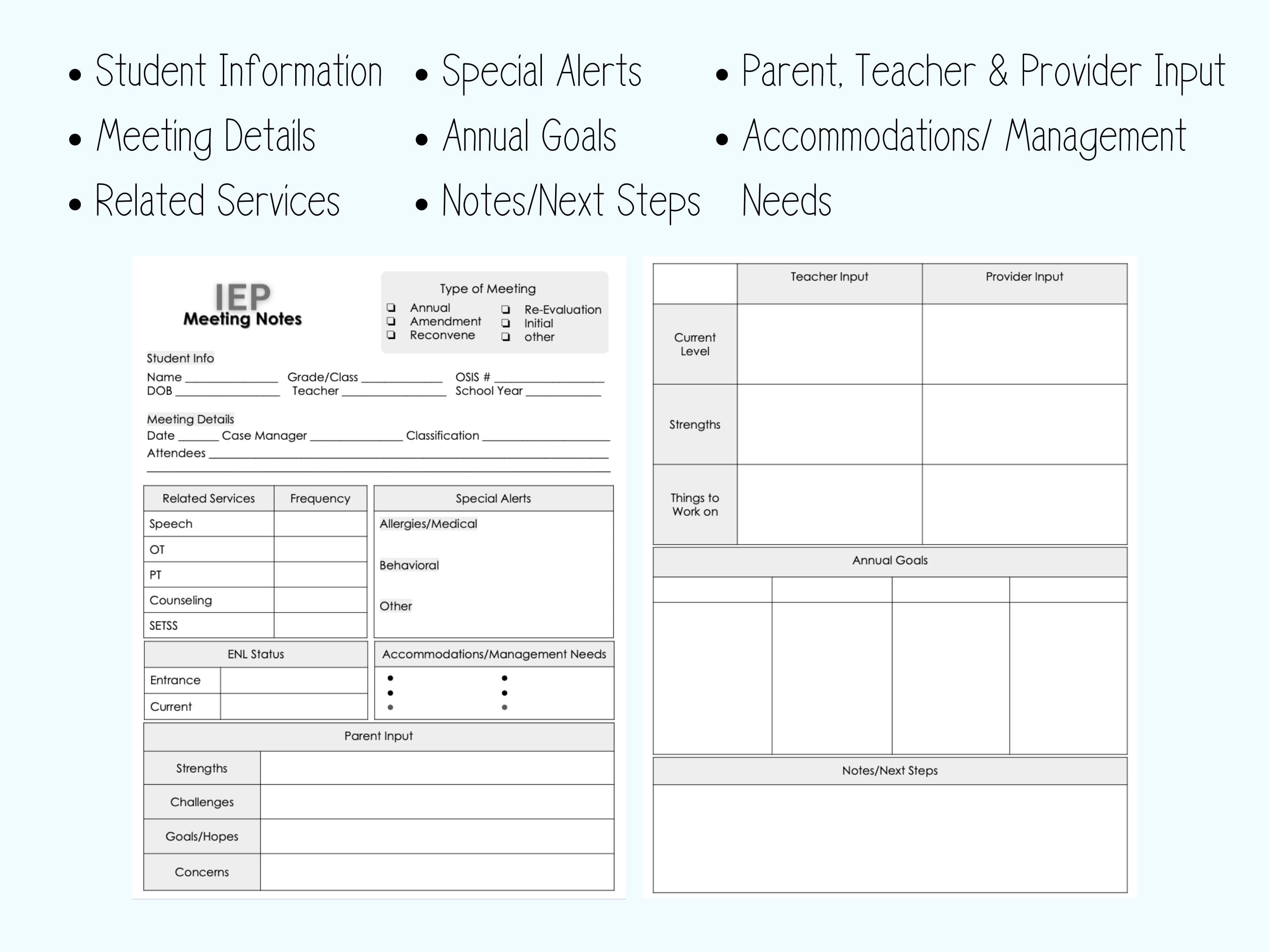 IEP Meeting Notes, Special Education Planner, Special Education ...