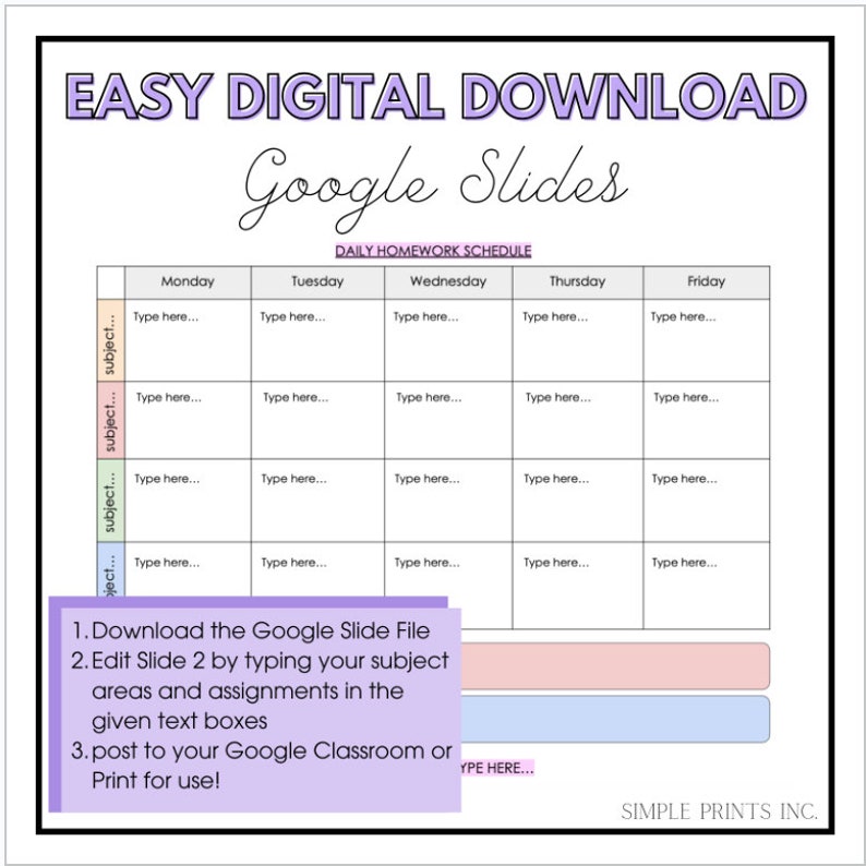 Editable Weekly Homework Template, Homework Schedule, Homework ...