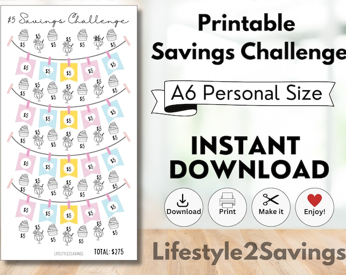 5 Dollar Savings Challenge, Printable Savings Challenge, Print at Home ...