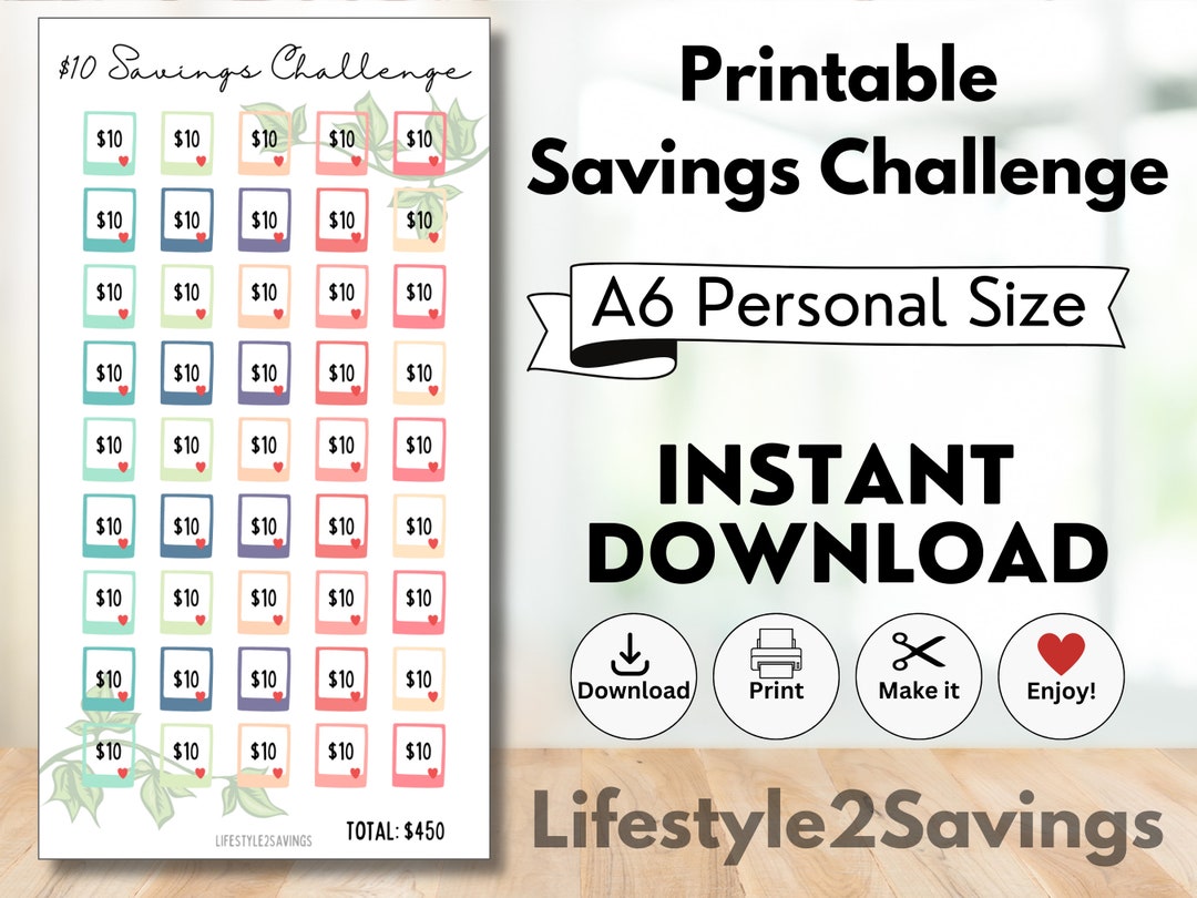 10 Dollar Savings Challenge, Printable Savings Challenge, Print at Home ...