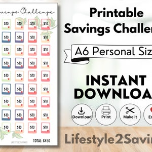 10 Dollar Savings Challenge, Printable Savings Challenge, Print at Home ...