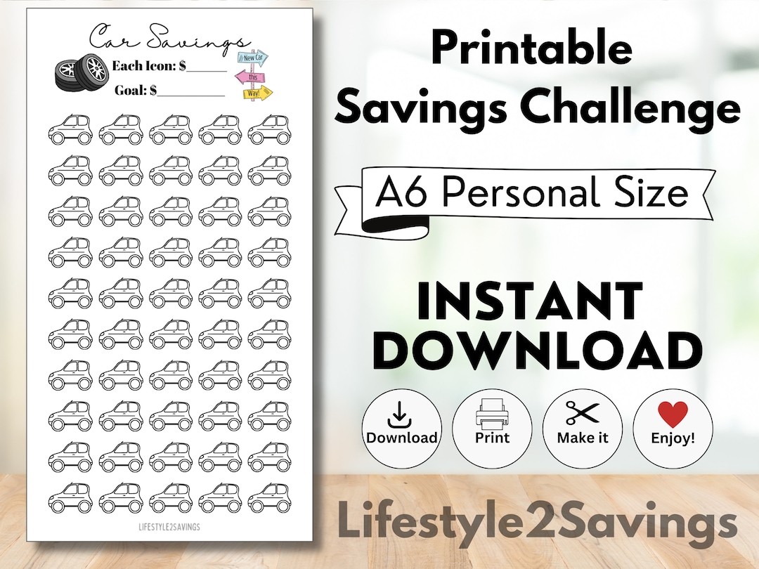 Car Savings Challenge, Printable Savings Challenge, Print at Home ...