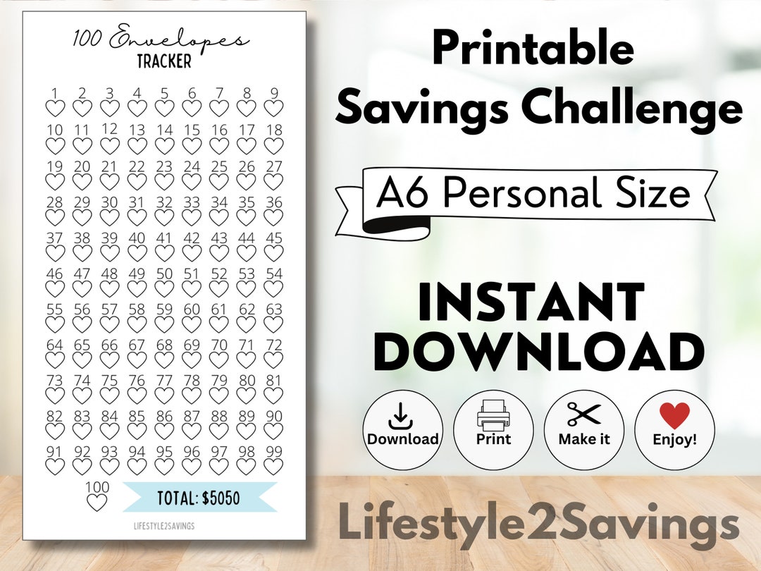 100 Envelopes Tracker, Printable Savings Challenge, Print at Home ...