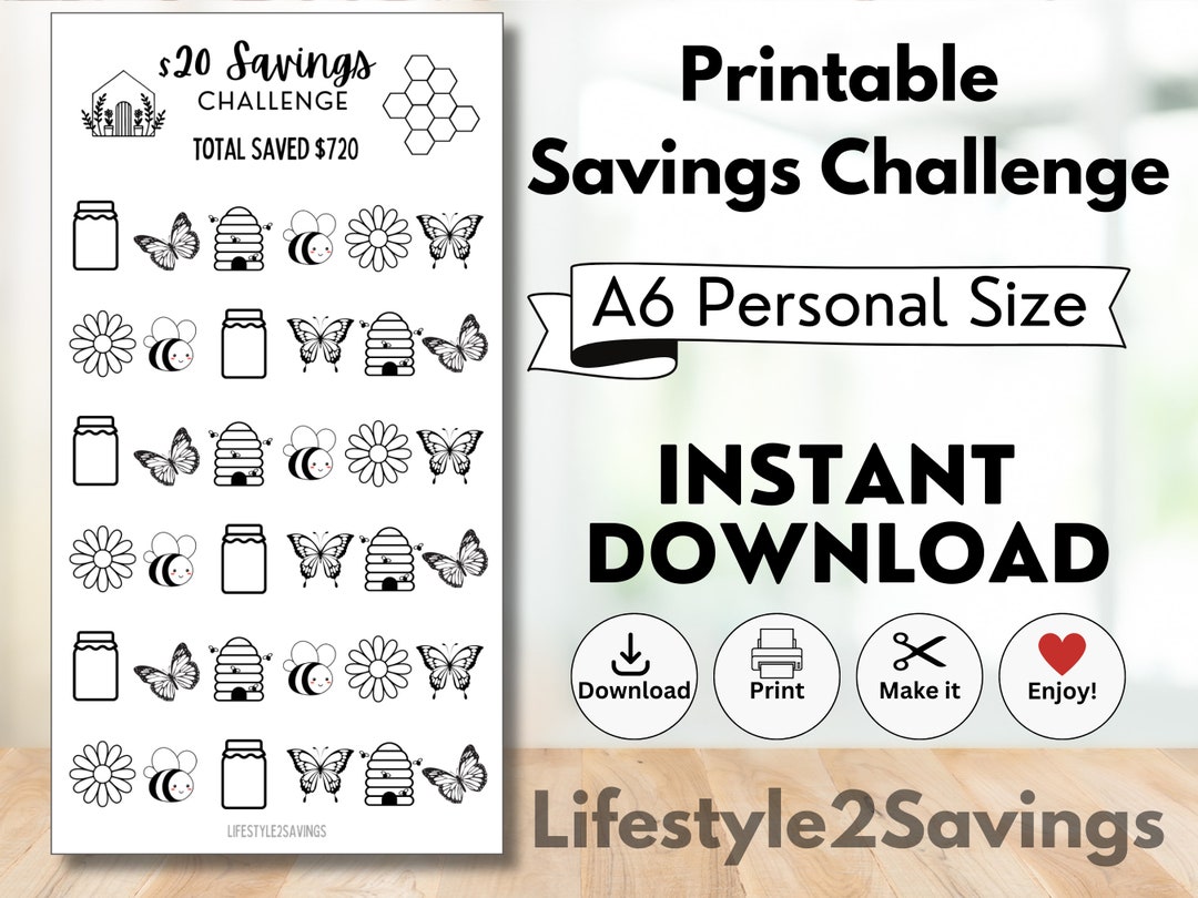 20 Dollar Savings Challenge, Printable Savings Challenge, Print at Home ...