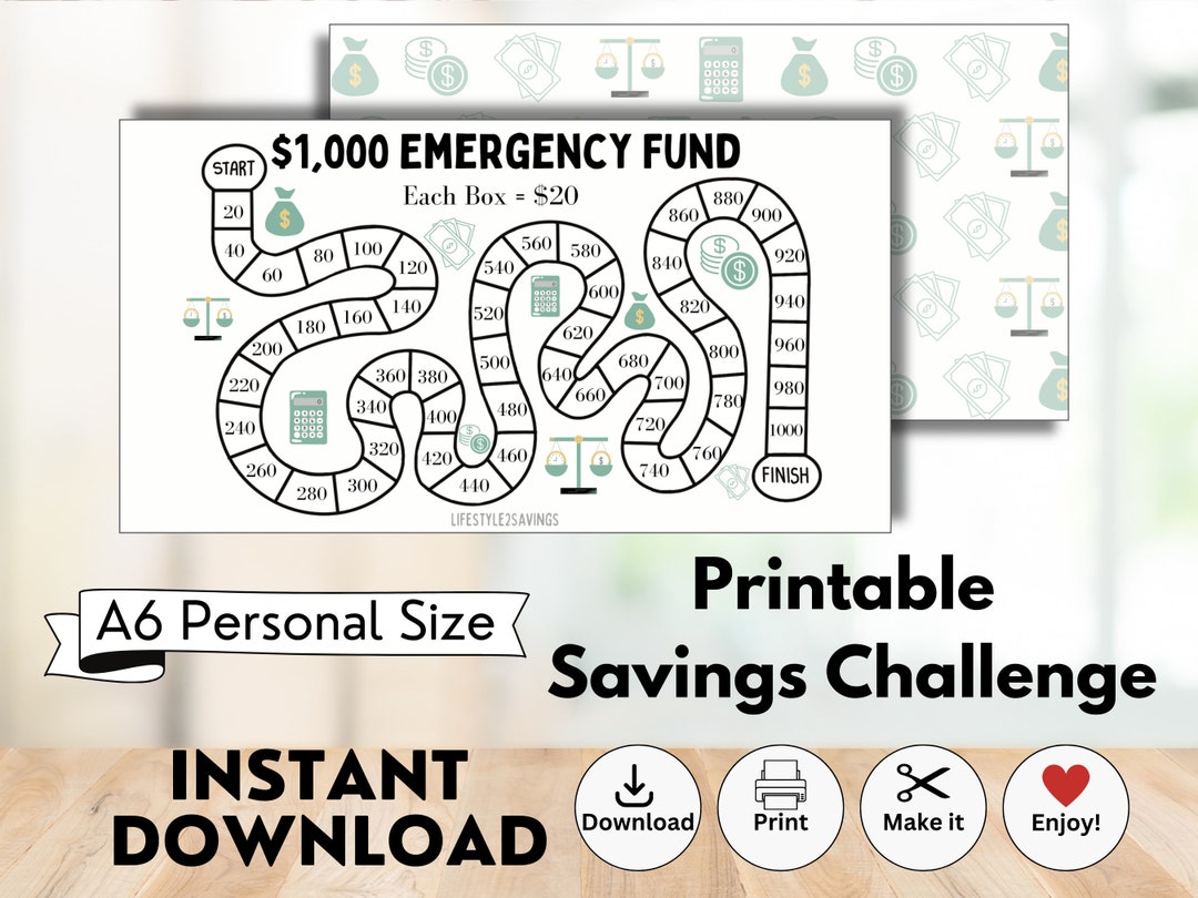 1k Emergency Fund Challenge, Printable Savings Challenge, Print at Home ...