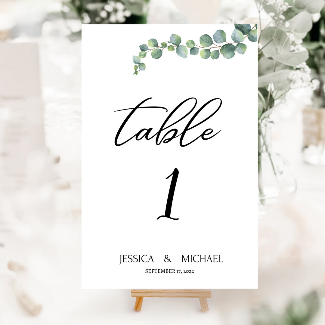 Eucalyptus Table Numbers Template Personalised Table Numbers Canva ...