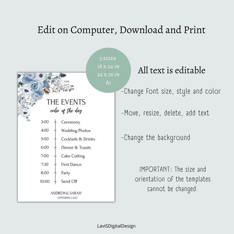 The Events Order Template Program Sign Template Dusty Blue Program Sign ...