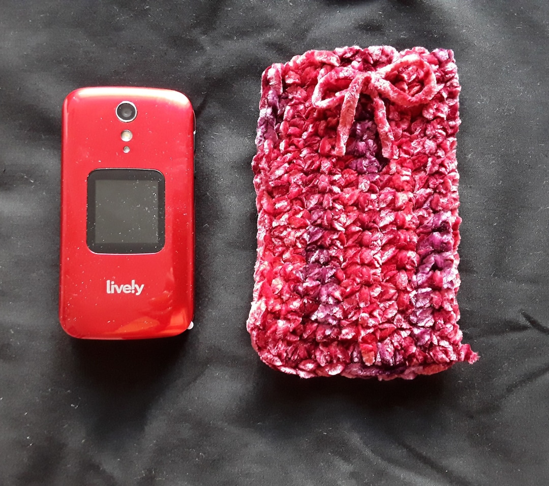 Red Velvety Soft Lively/flip Phone Cover With Bow Tie - Crocheted - Etsy
