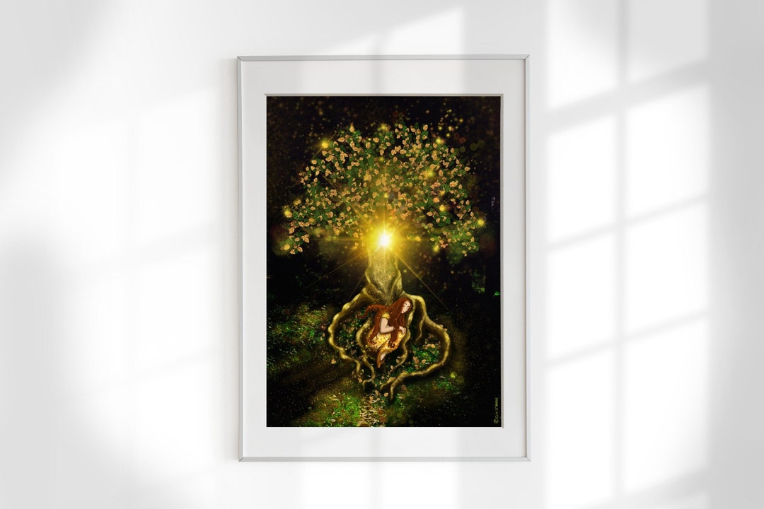 Poster/print Divine Tree, Divine Light in Nature, Sacred Protection Zen ...
