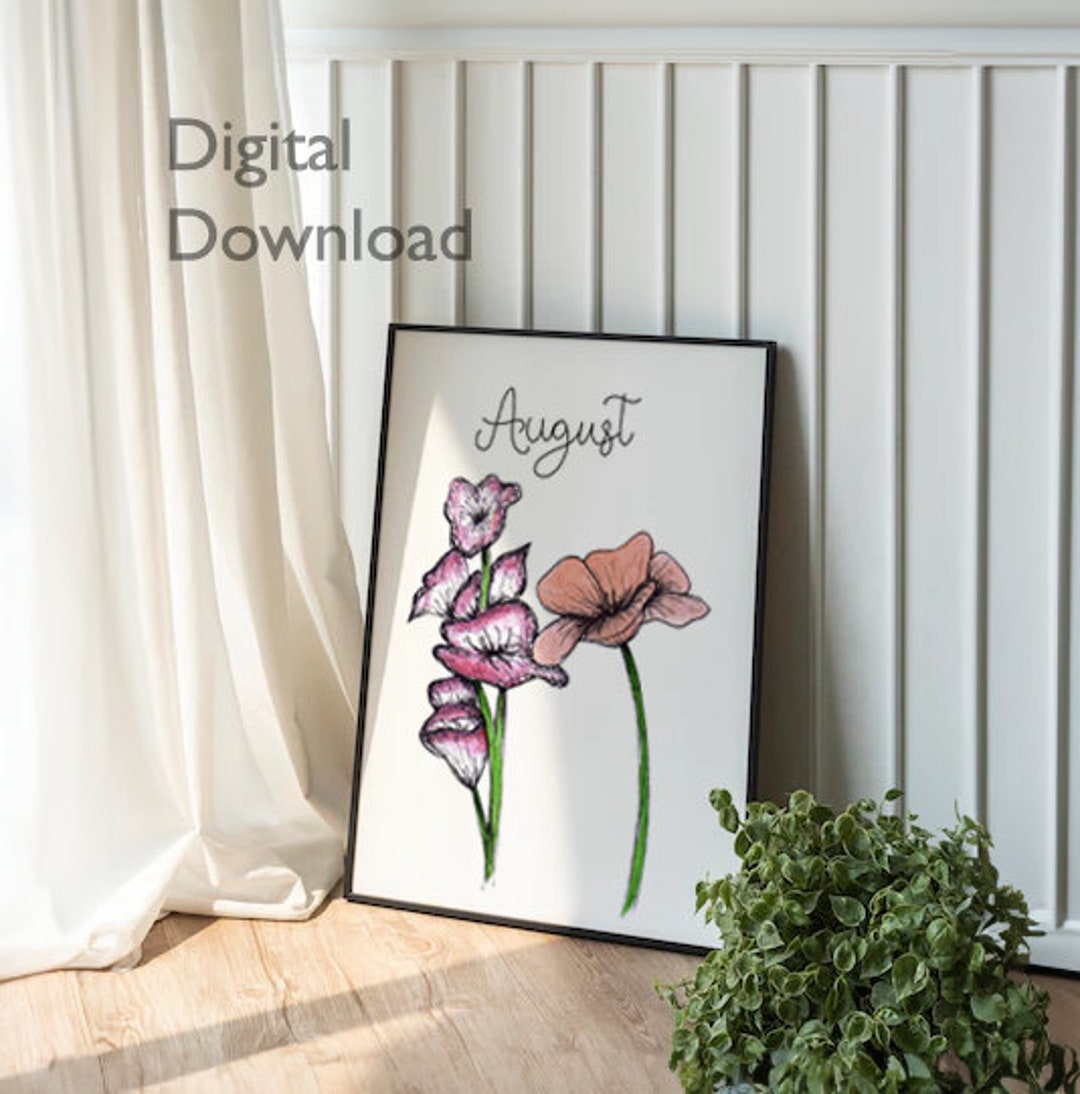 August Birth Flower | Download Digital Art | Flower Print | Watercolour ...