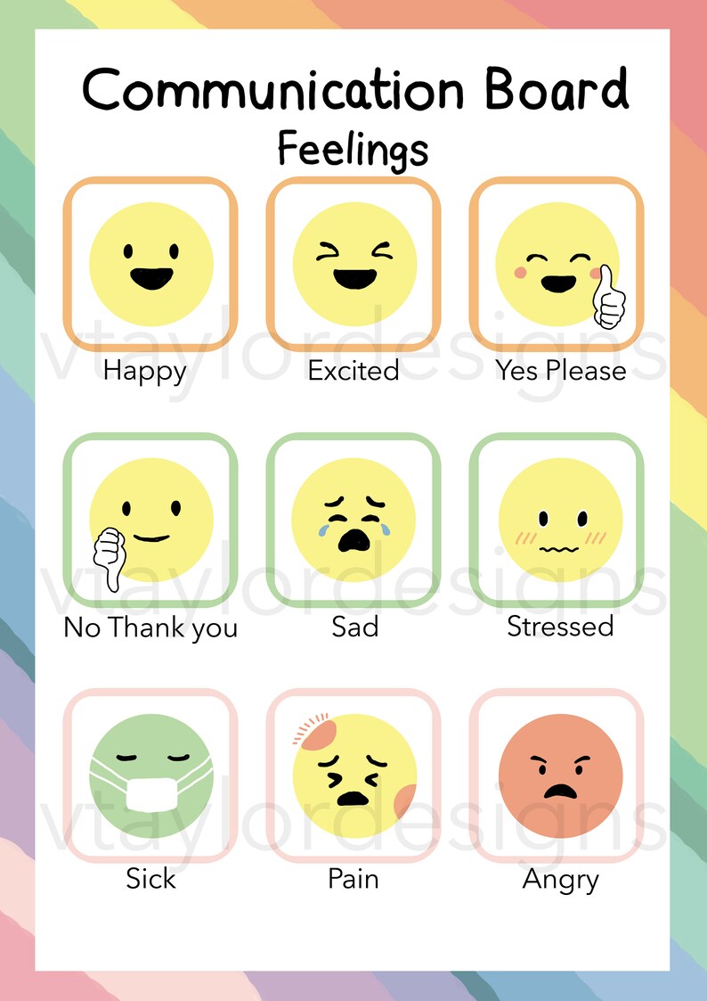 Feelings Communication Board: Visual Aids for Kids & Adults (instant ...