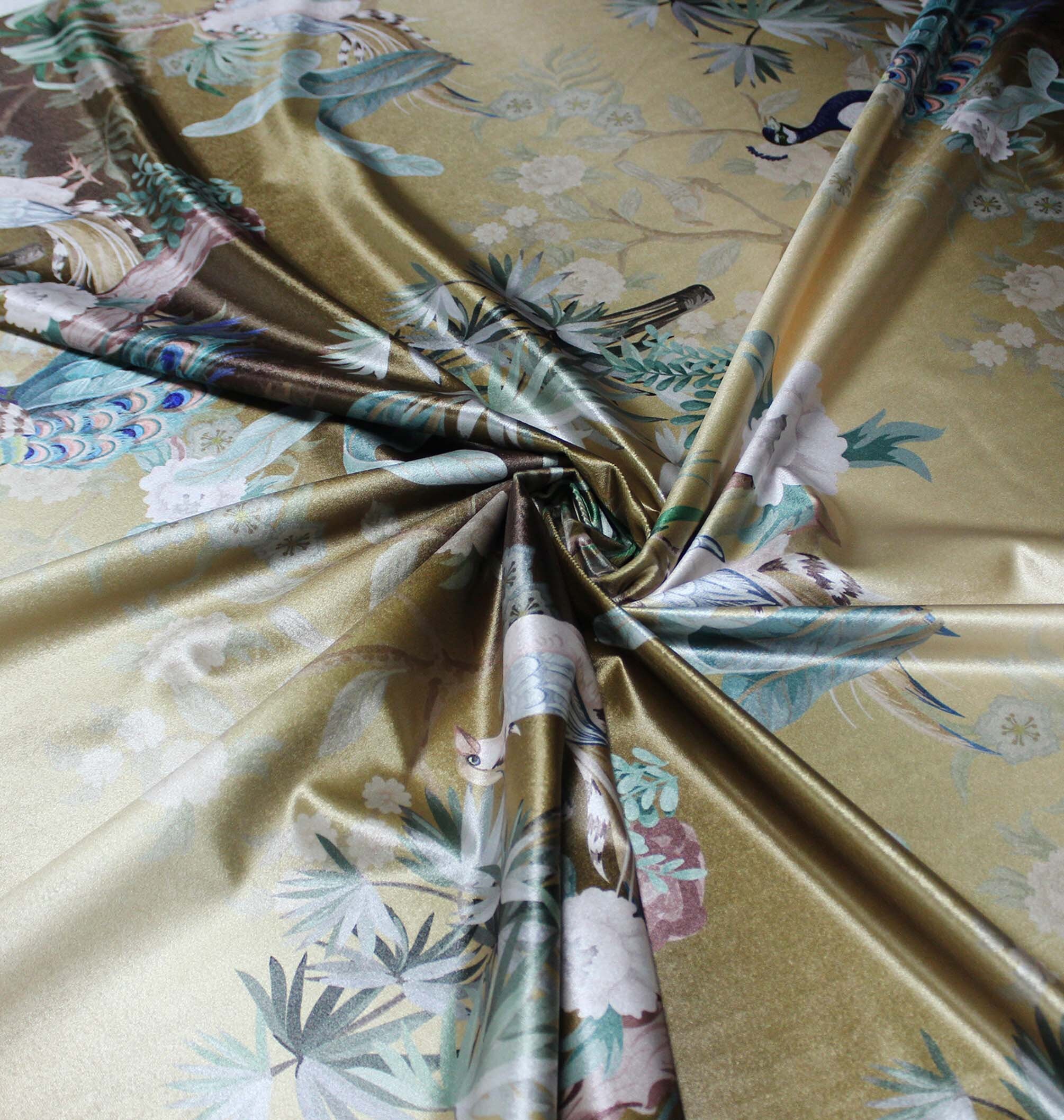 Italian Velvet Fabric Peacock Digital print Fabric by the | Etsy