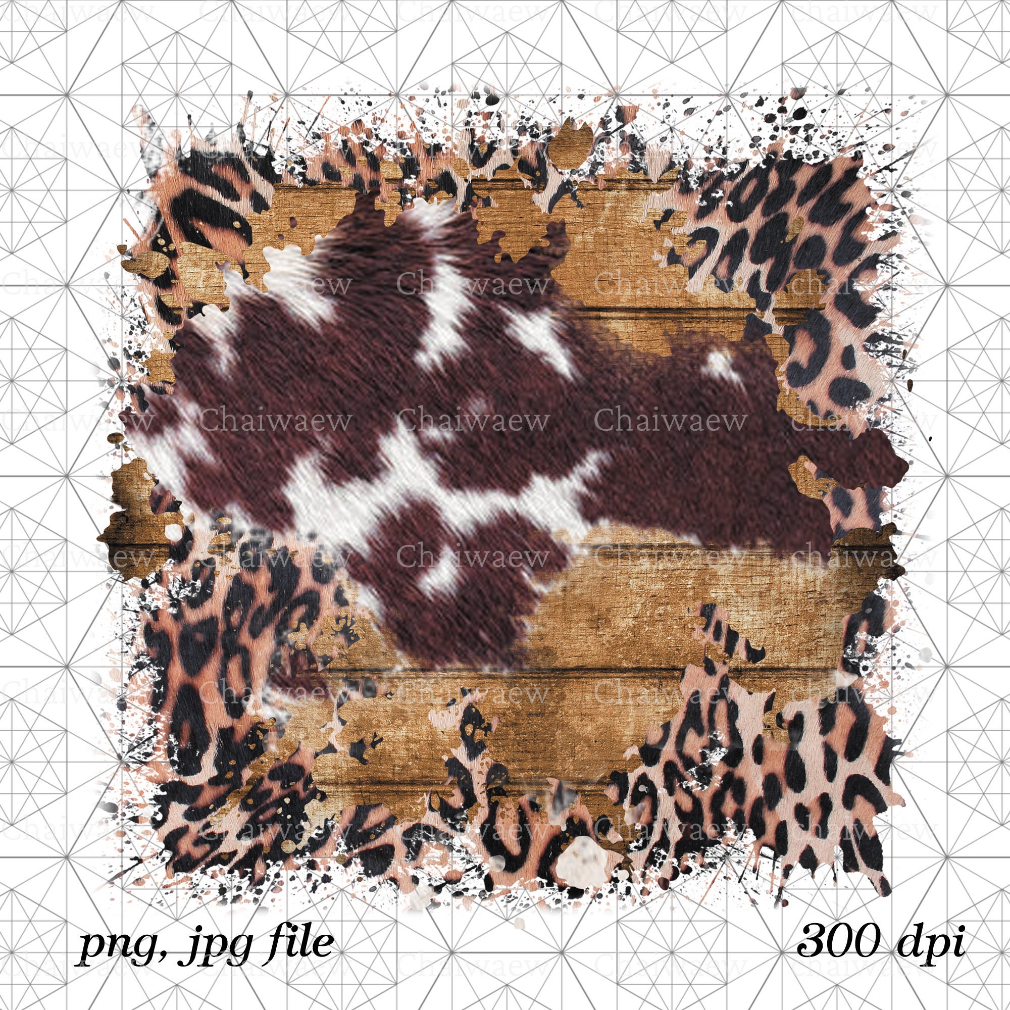 Distressed Leopard Cow and Wood PNG, Distressed Cow Png, Leopard Cow ...