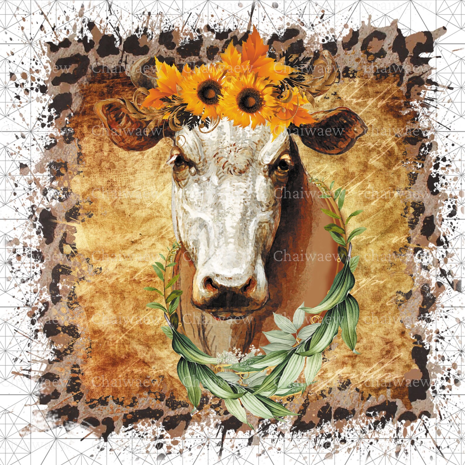 Distressed Cow frame Sublimation Design background backsplash | Etsy