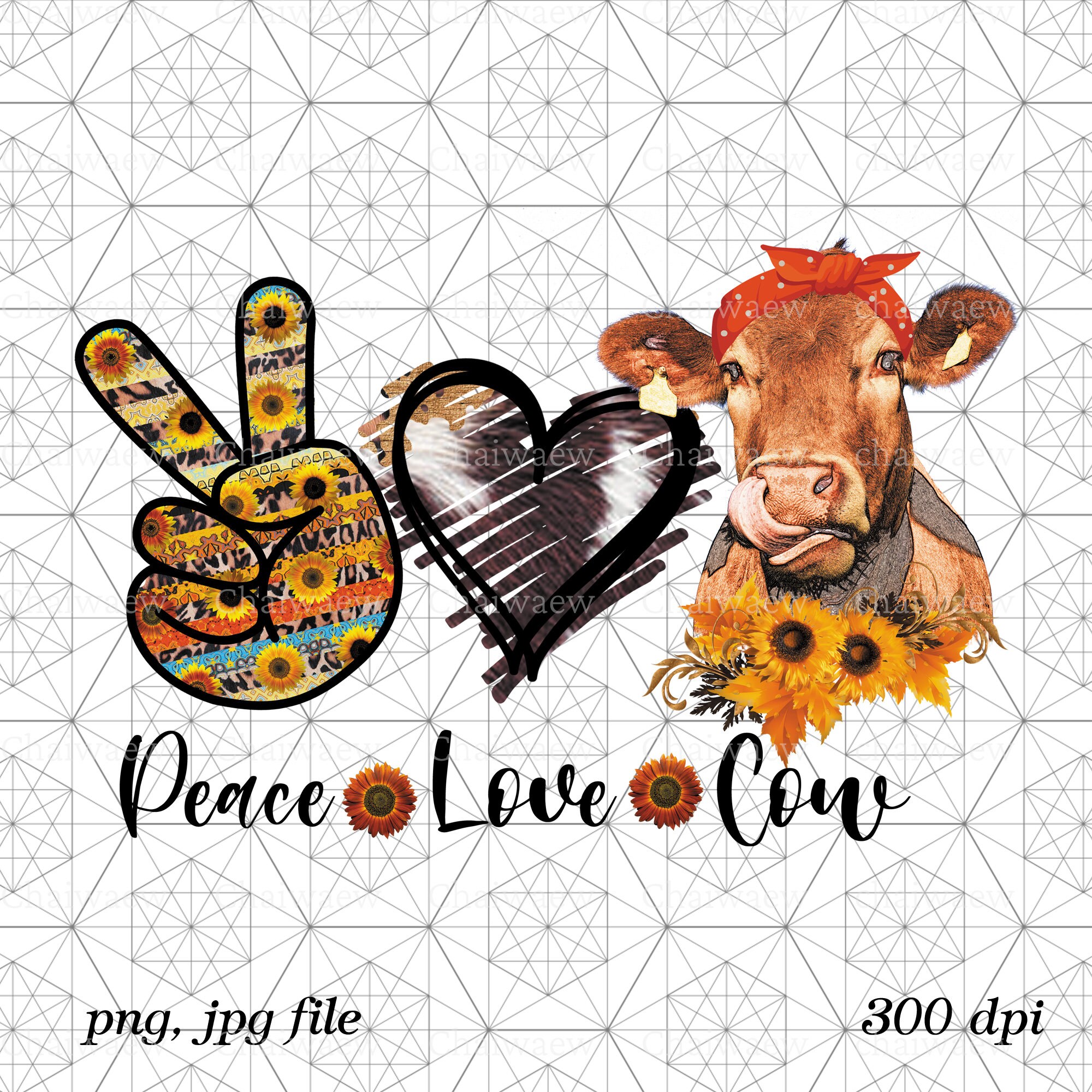 Peace Love Cows PNG, Funny Cow, Digital PNG File, Sublimation Design ...
