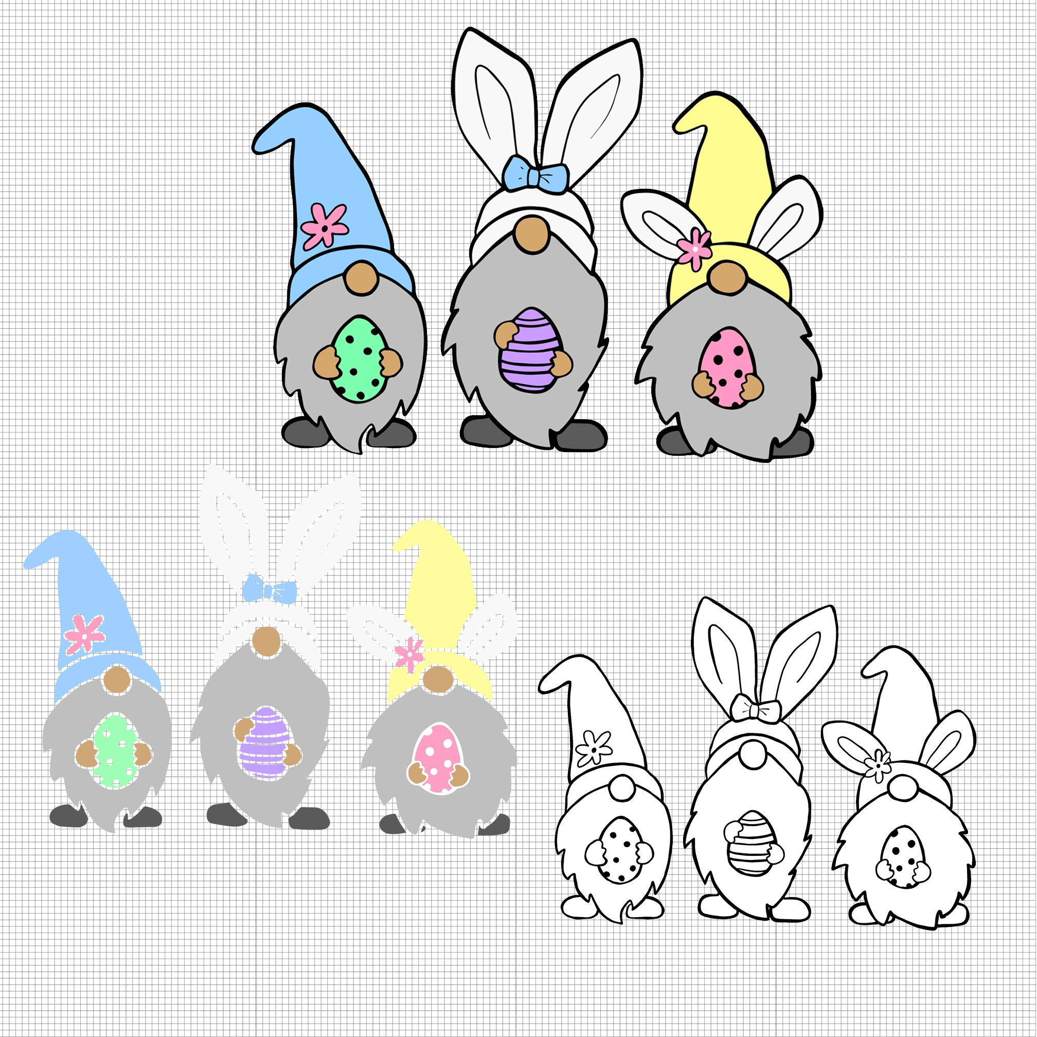 Easter Bunny Gnomes SVG / 3 Gnomes/ Coloring Page/ Stencil/ Sticker - Etsy