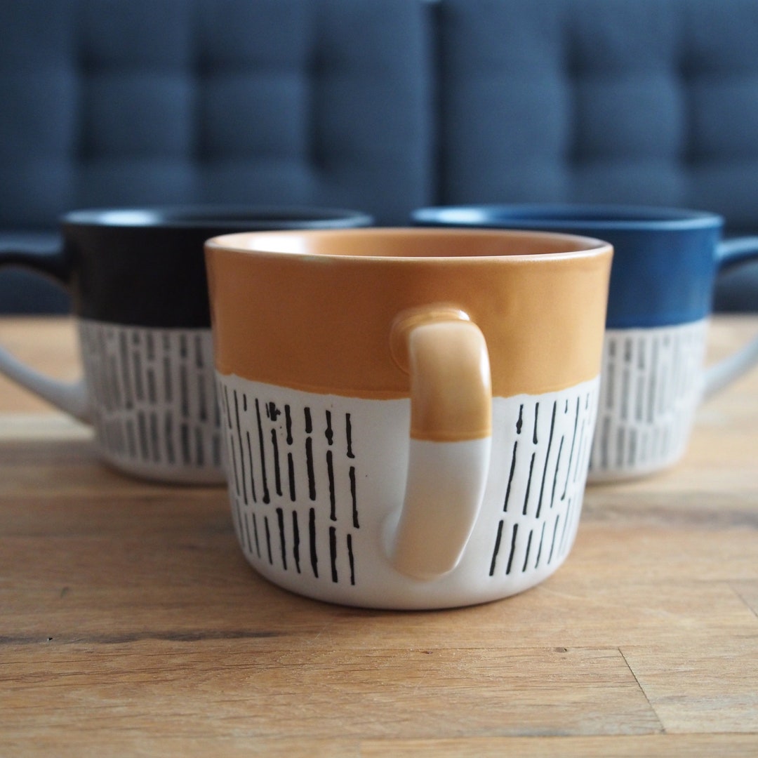 475ml Ceramic Dipped Dash Mug 3 Colours Coffee Mugs Tea Mugs Birthday ...
