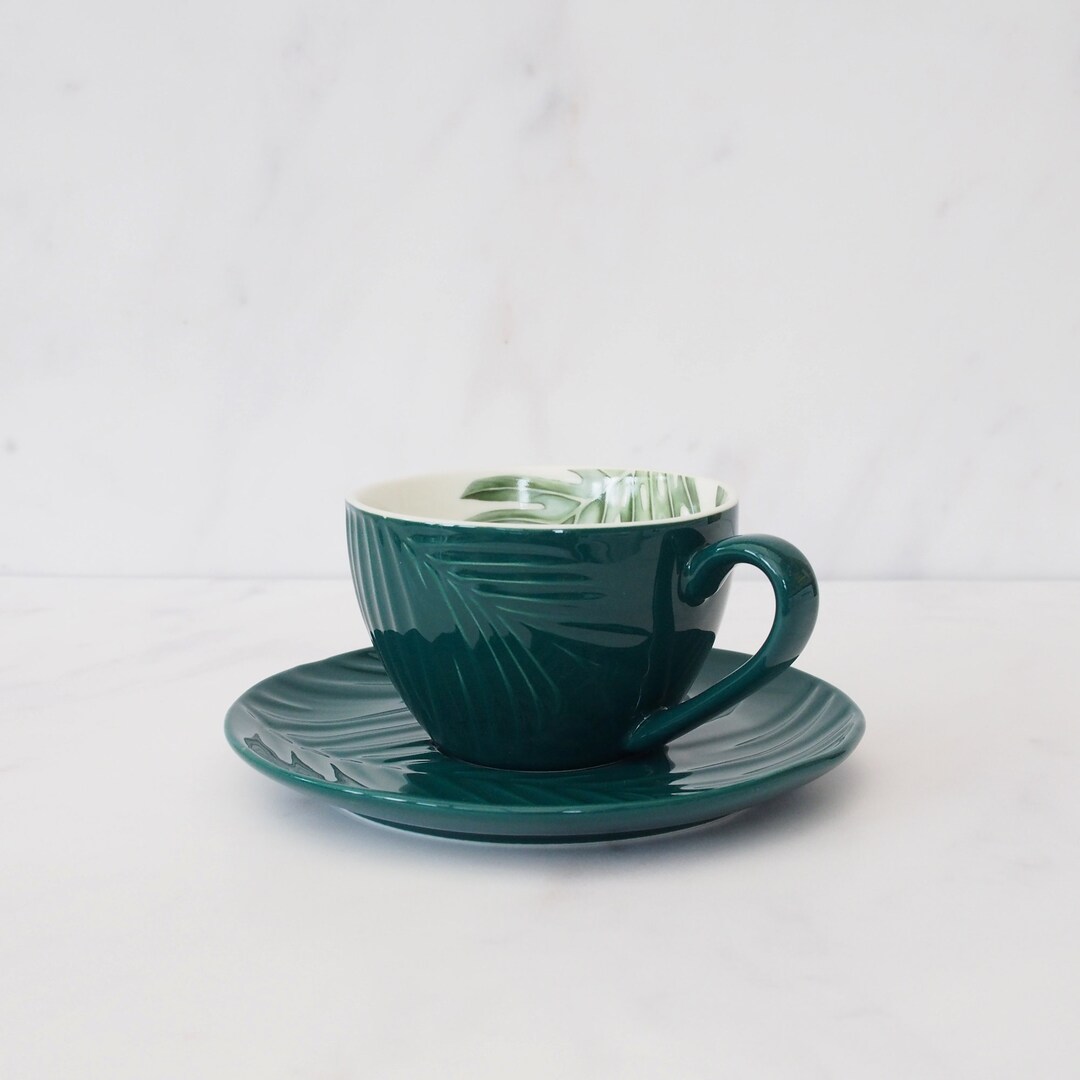 250ml Dark Green Cup and Saucer Set Birthday Gifts Porcelain Cup and ...