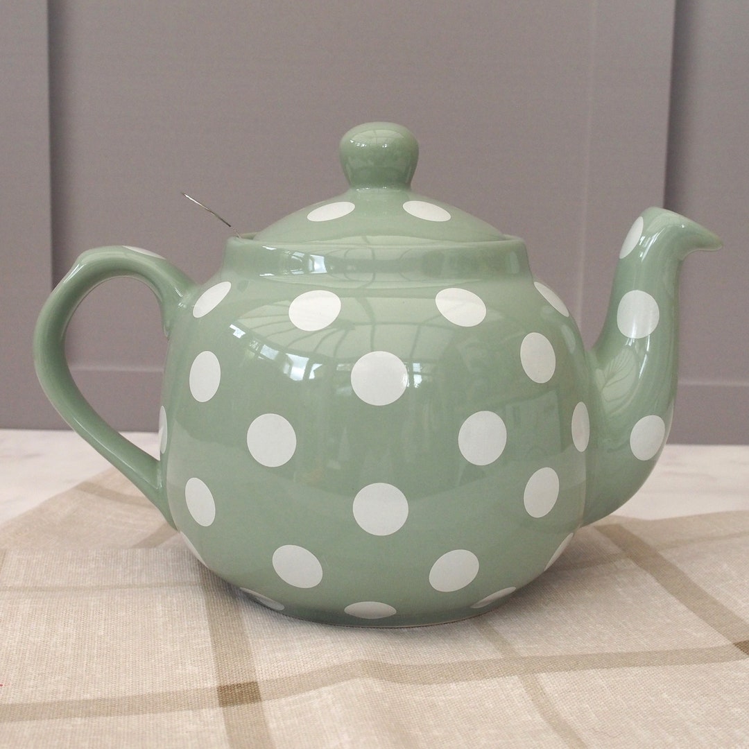 1.2l Green Ceramic Teapot With White Dots and Stainless Steel Infuser ...