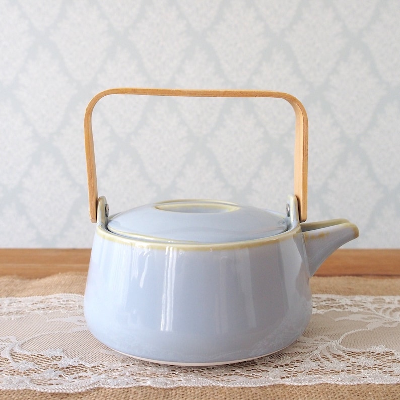 1000ml Pale Blue Porcelain Teapot With A Bamboo Handle for - Etsy UK