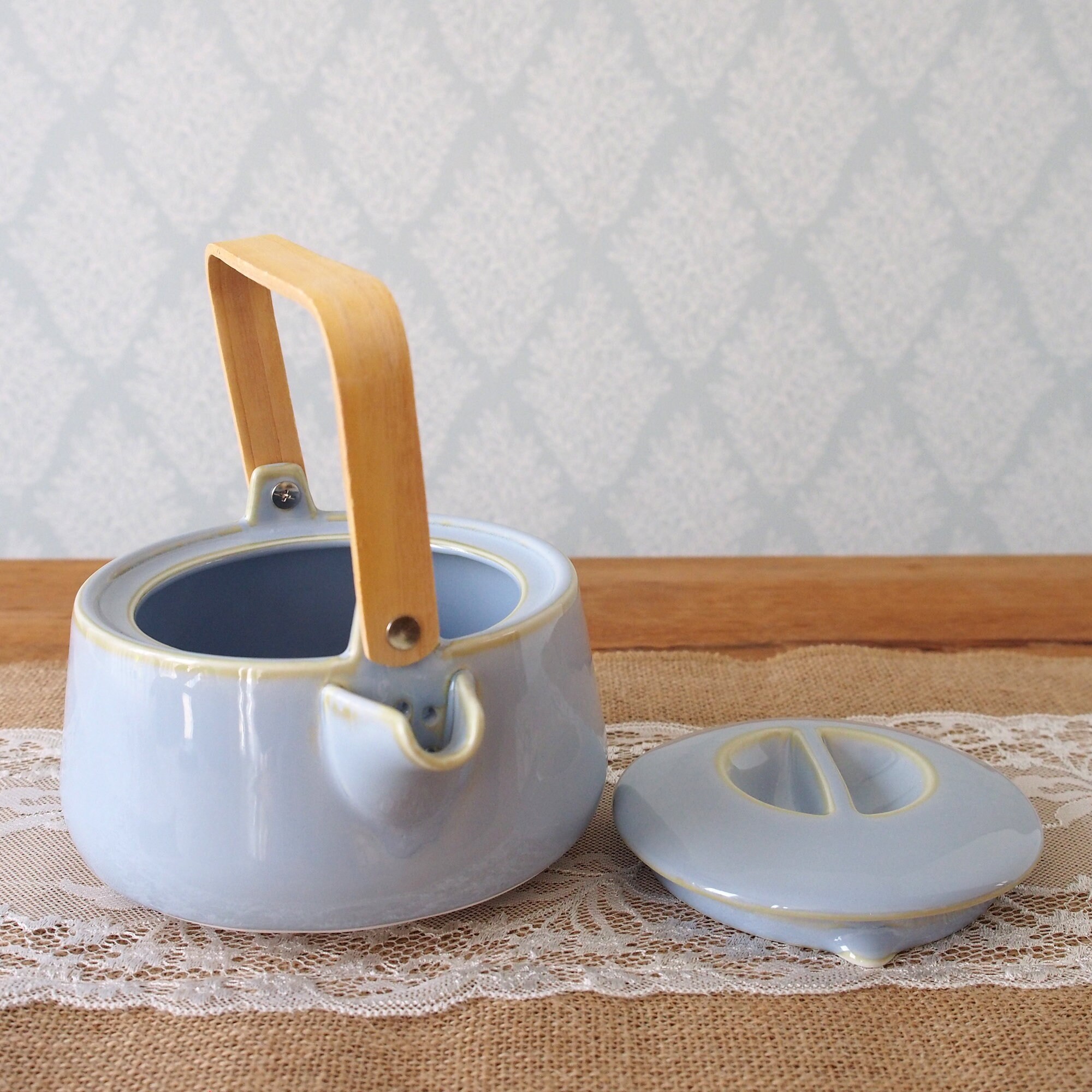 1000ml Pale Blue Porcelain Teapot With A Bamboo Handle for - Etsy UK