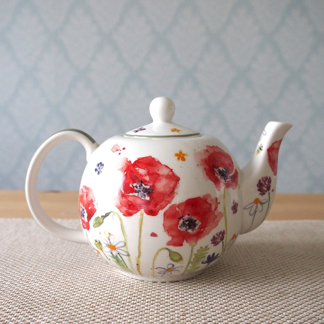 1l Poppy Field Designer Teapot Fine China Teapot Family Teapot - Etsy