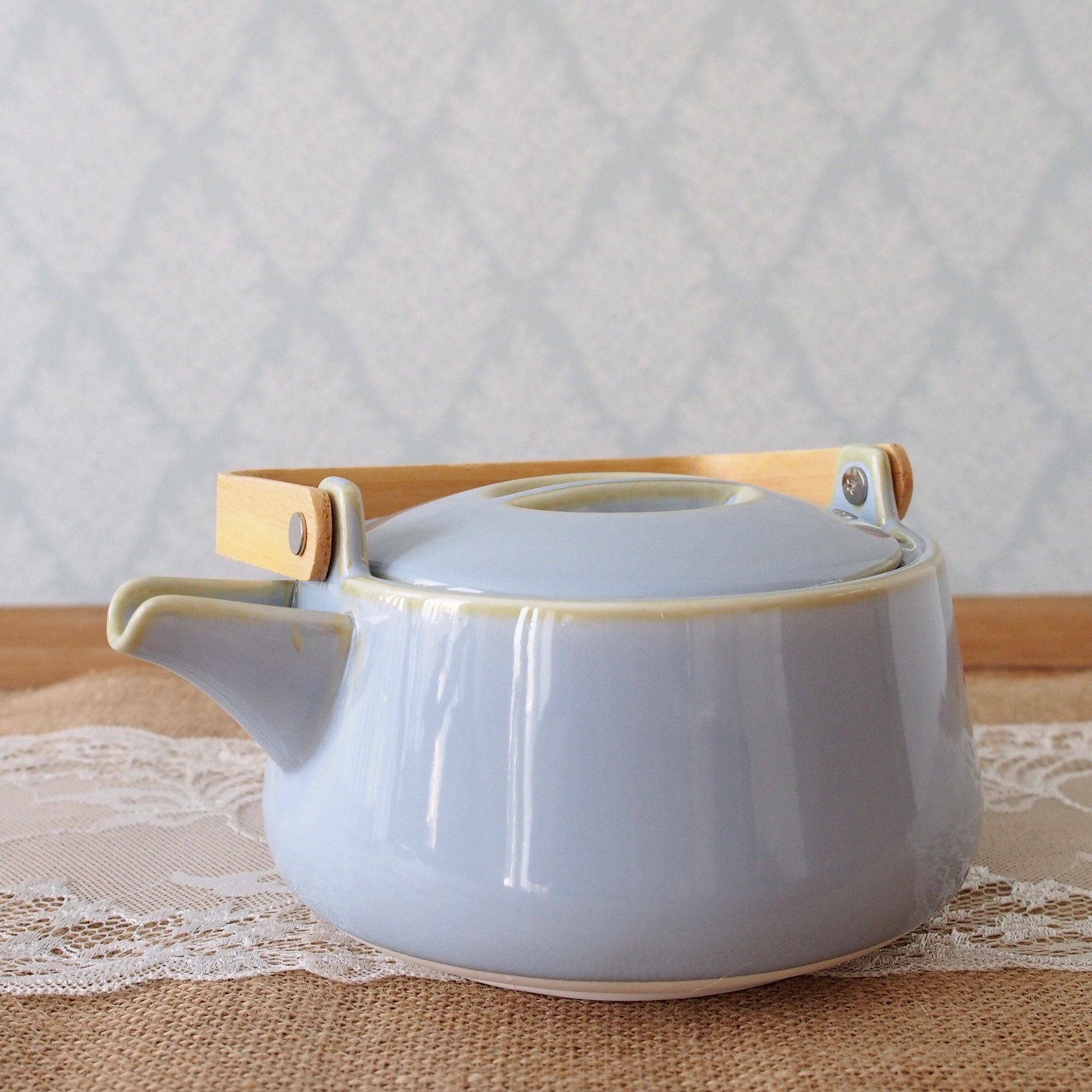 1000ml Pale Blue Porcelain Teapot With A Bamboo Handle for - Etsy UK
