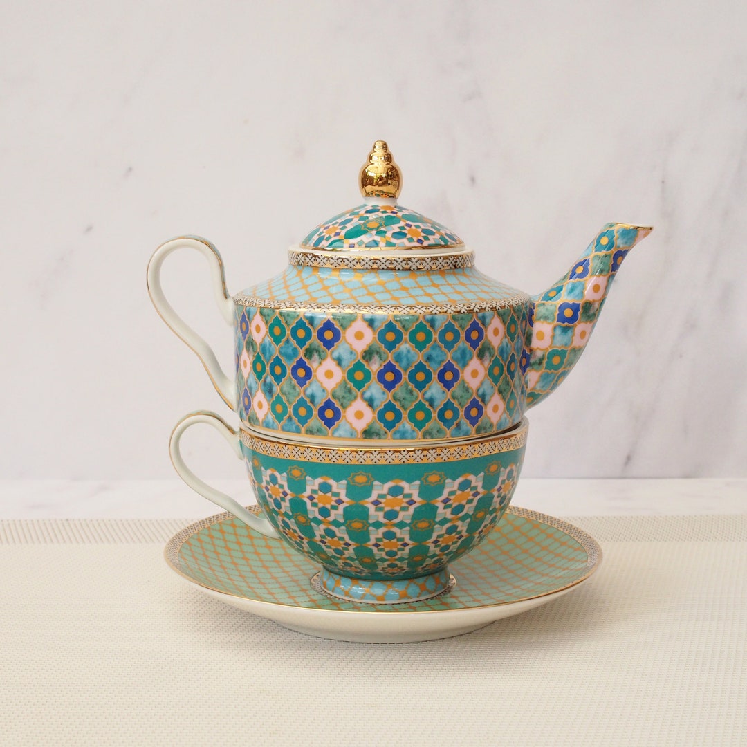 Mint Teapot for One With Infuser Cup and Saucer Porcelain Tea - Etsy UK