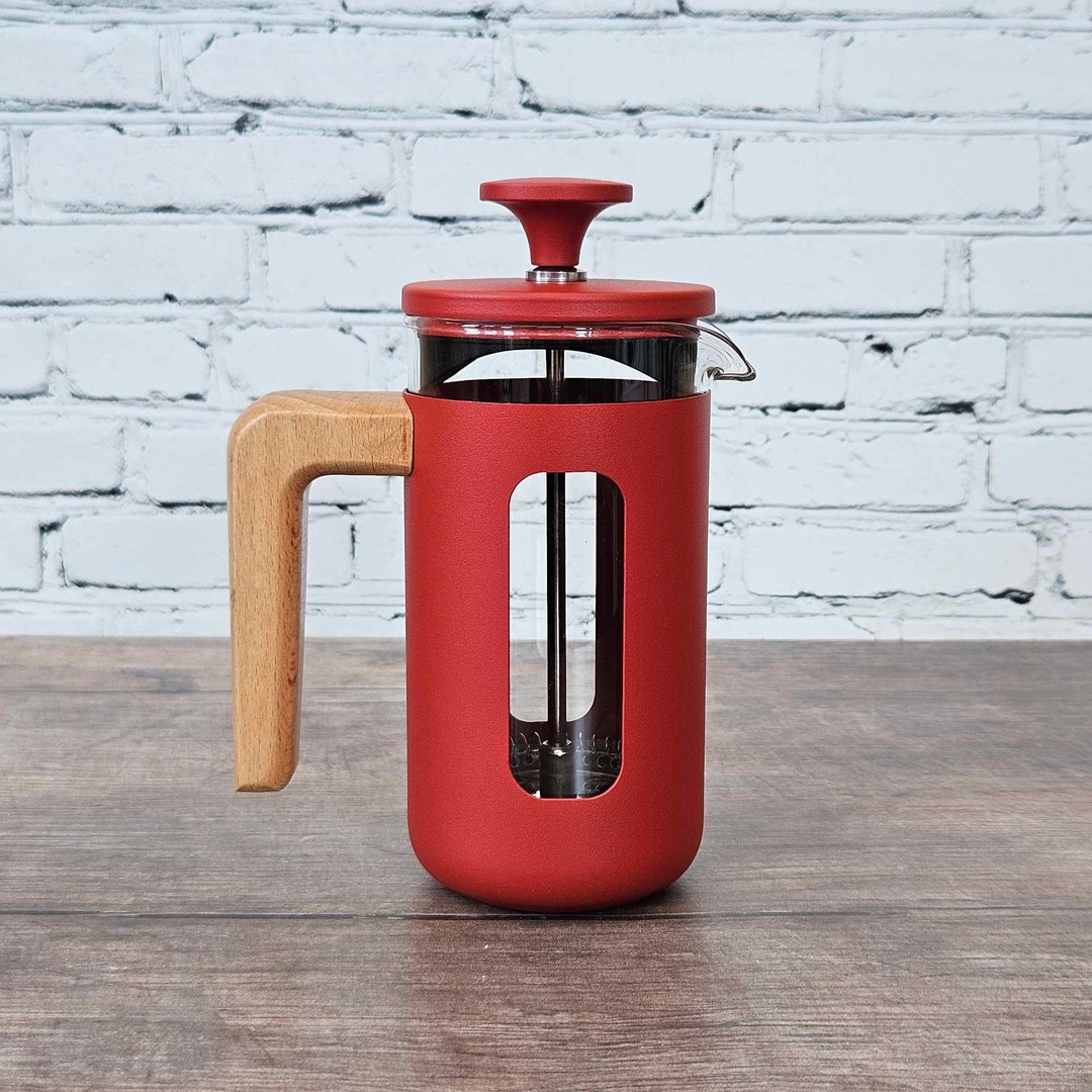 350ml Red Cafetiere With Real Wood Handle 3 Cup French Press Small Size ...