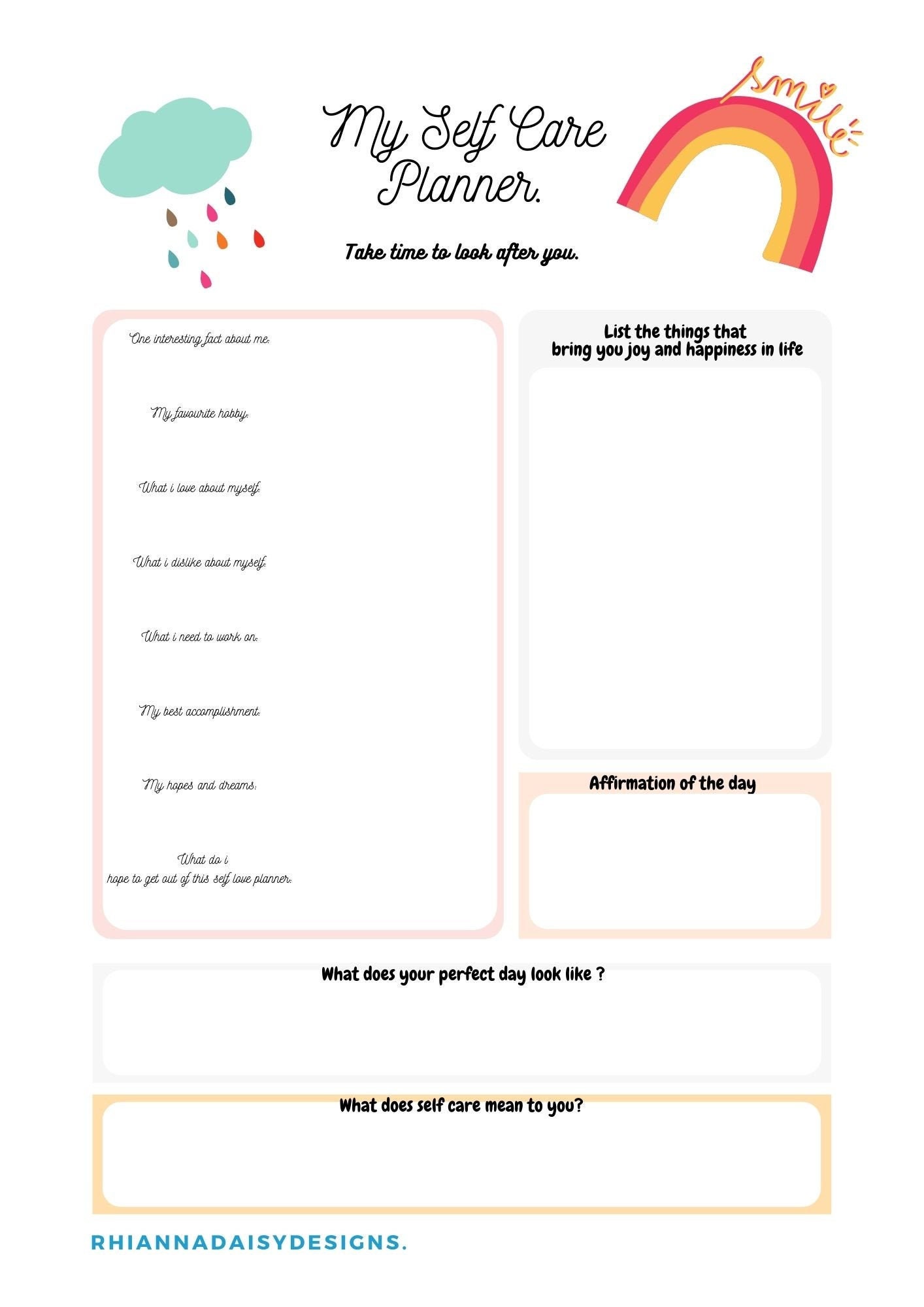 My Self Care Planner, Printable, Weekly, Monthly Goals, A4 & A5 Size - Etsy