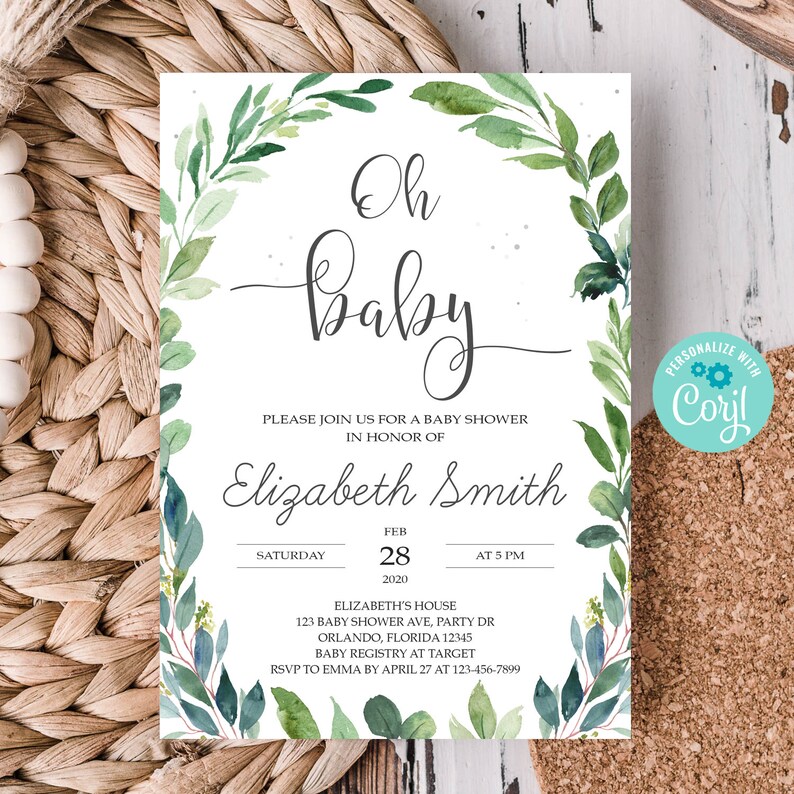 Editable Greenery Baby Shower Invitation Greenery Baby Shower - Etsy
