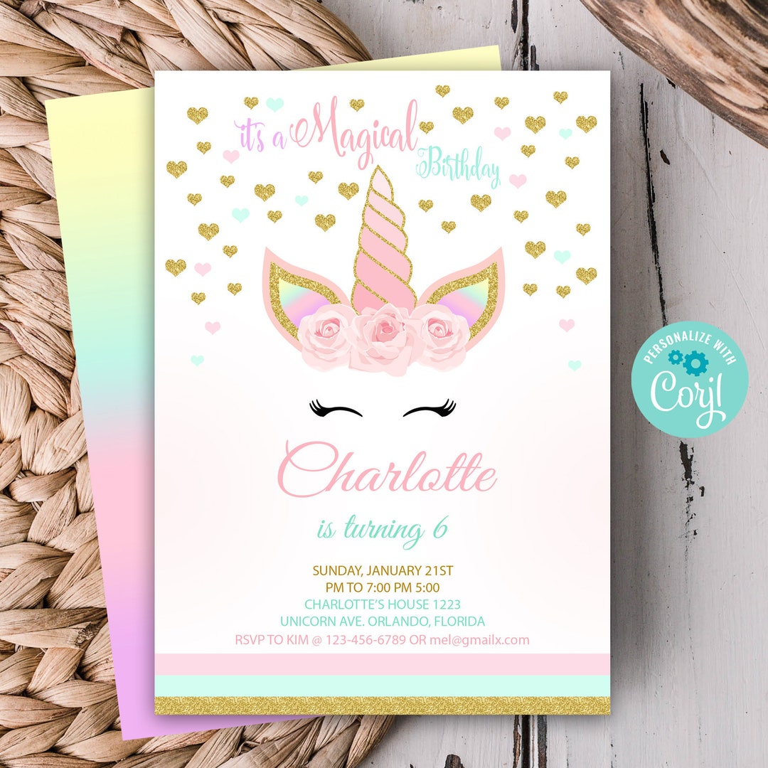 Editable Unicorn Birthday Invitation Unicorn Invitation - Etsy Portugal