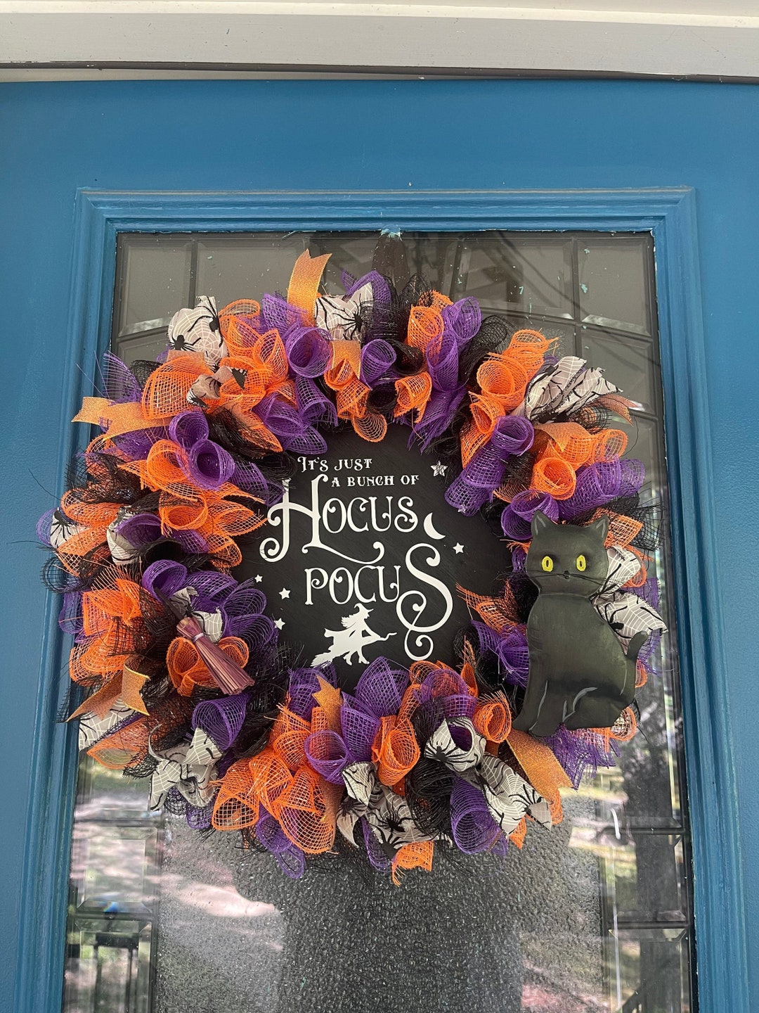 Hocus Pocus Halloween Wreath With Zachary Binx Cat Door Hanger - Etsy