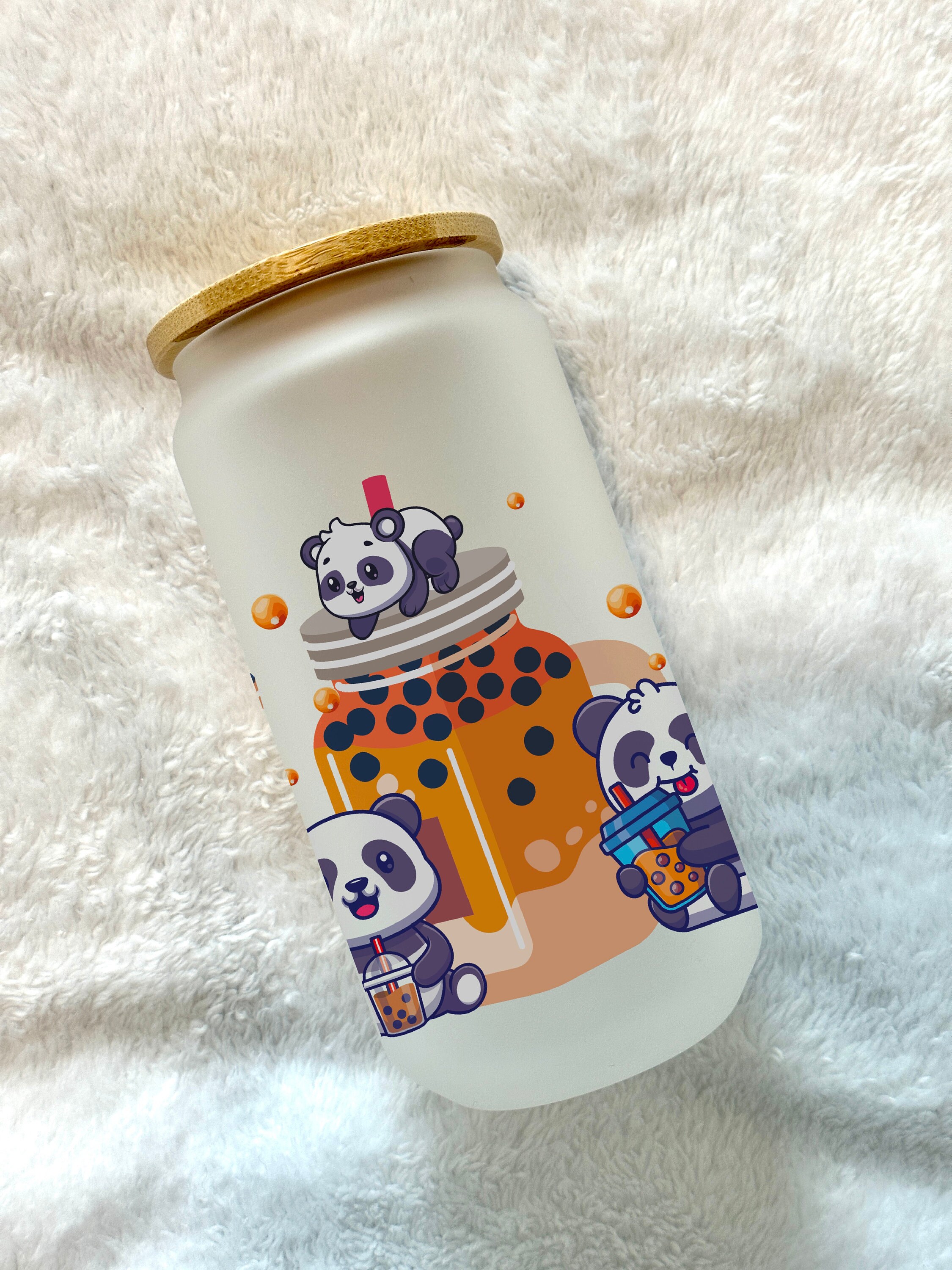 Kawaii Cat Dessert Coffee Cup, Glass Cup With Bamboo Lid, Glass Cup ...