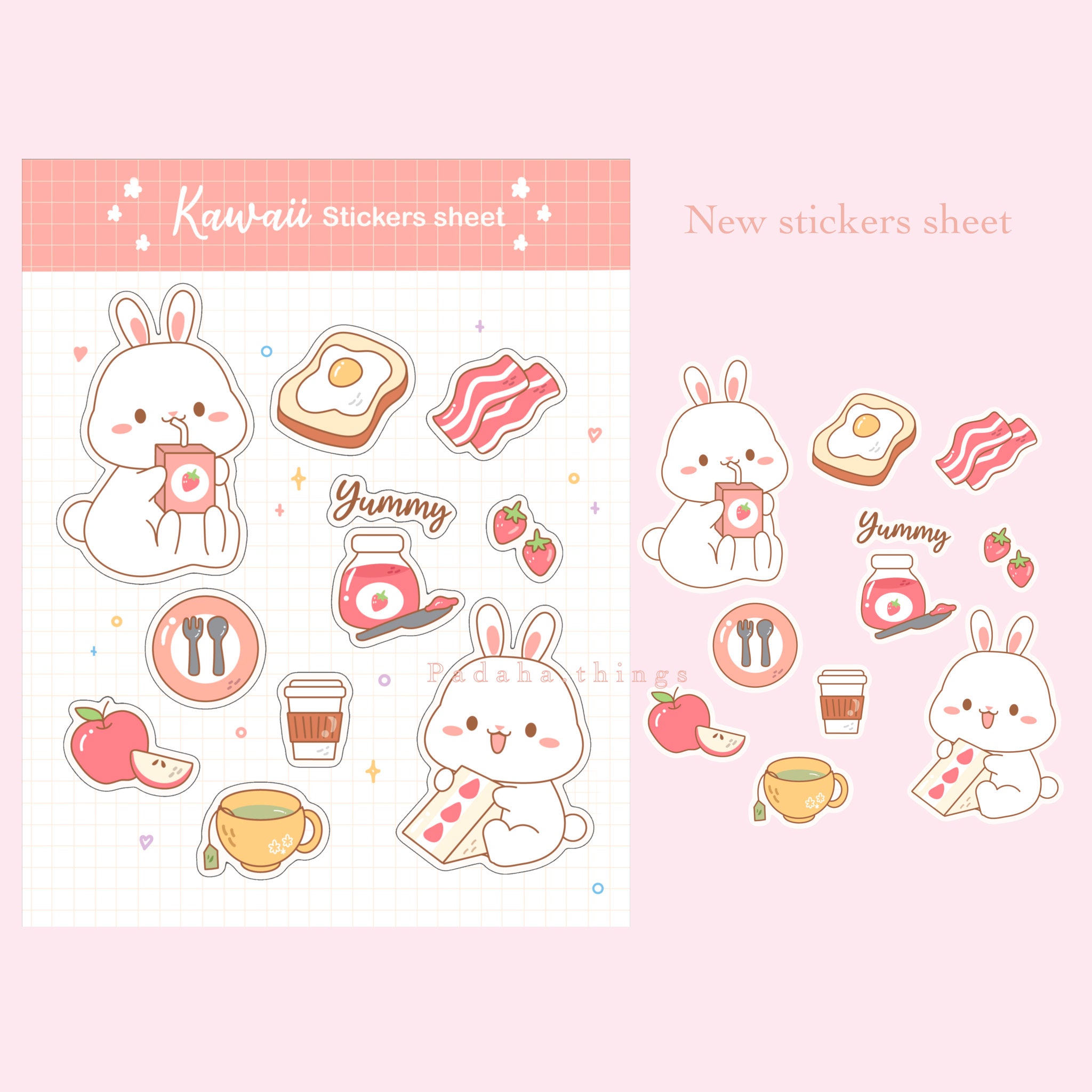 KAWAII BUNNY Sticker Sheets Animal Sticker, Cute Sticker Sheet, Vinyl ...
