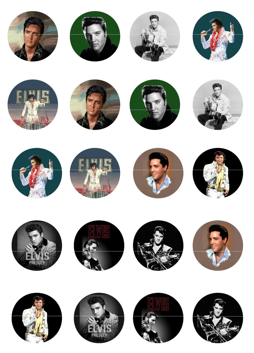 DIGITAL DOWNLOAD, Elvis Presley, 40mm Circles, Elvis Presley Cabochon ...