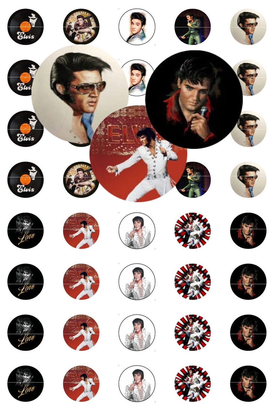 DIGITAL DOWNLOAD, Elvis Presley, 25mm Circles, Elvis Presley Cabochon ...