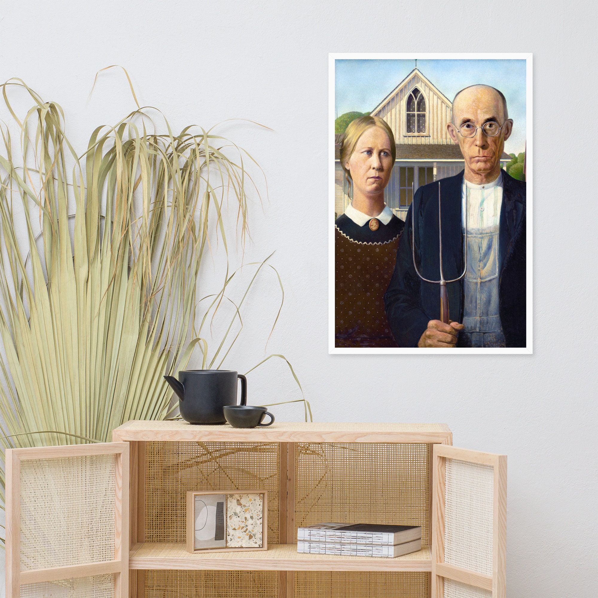 American Gothic Grant Wood Framed Wall Art Entryway Kitchen Office ...
