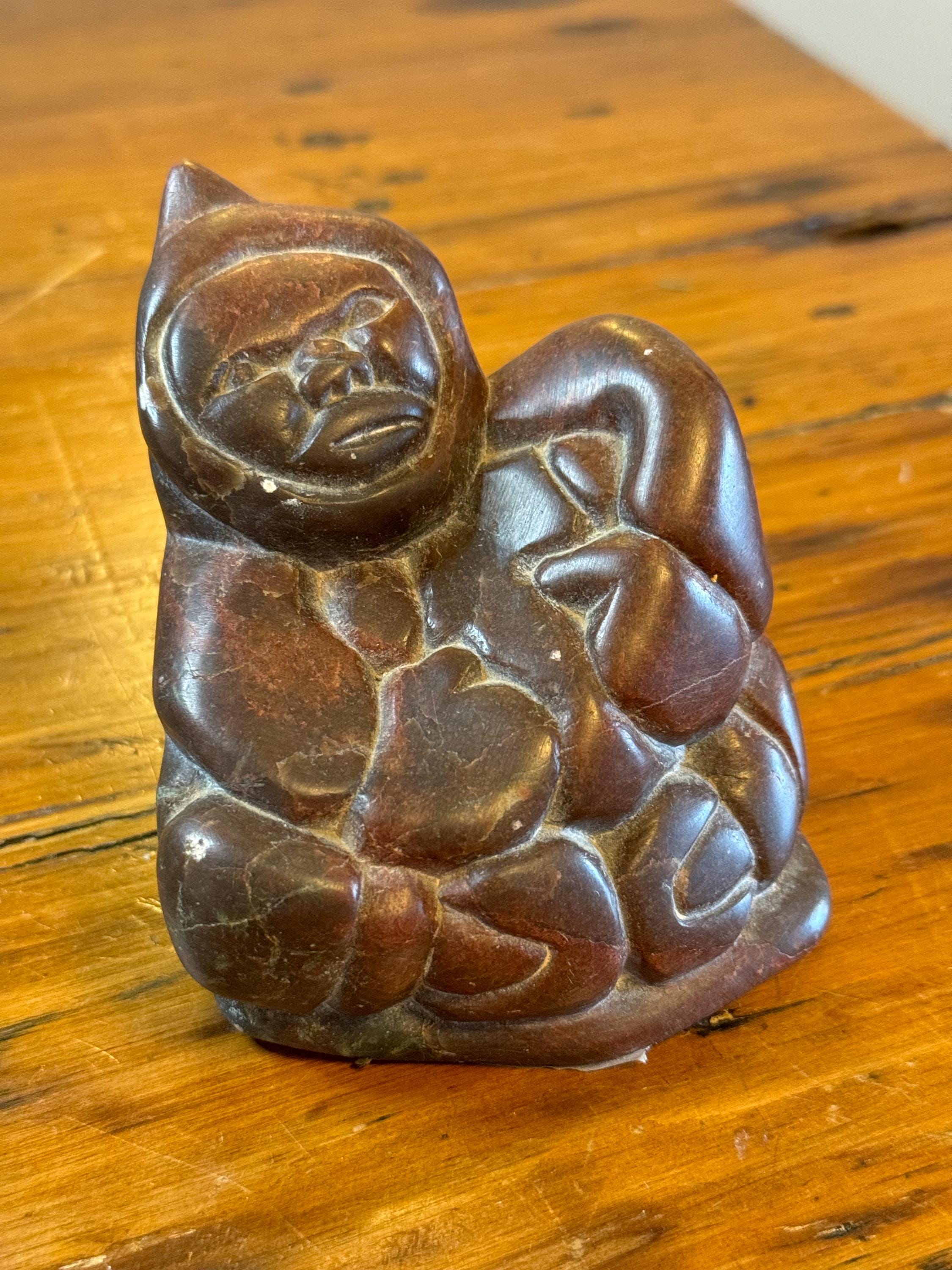Vintage Inuit Soapstone Carving Red Stone Man Johnny Inukpuk - Etsy