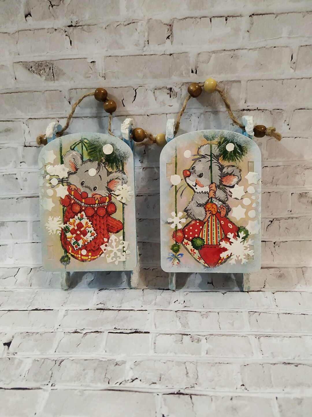 Small Wooden Sleigh/wooden Toys/ Christmas Wooden Toys/decoupage Sled ...