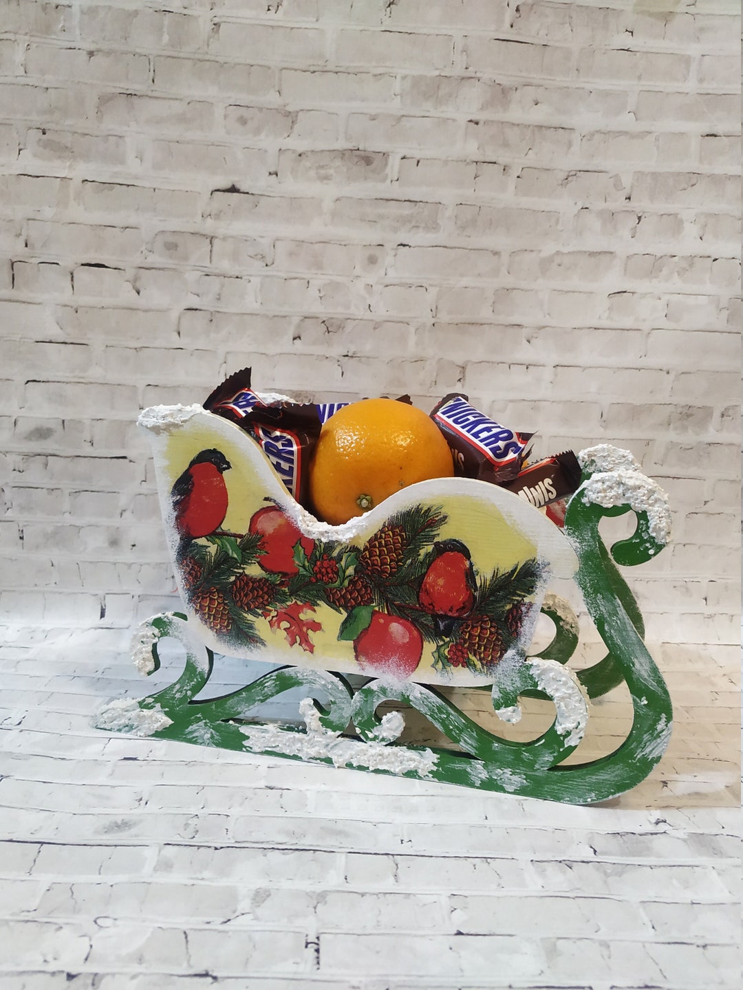 Decorated Christmas Sleigh: Wooden Holiday Home Decor Candy Sleigh - Etsy