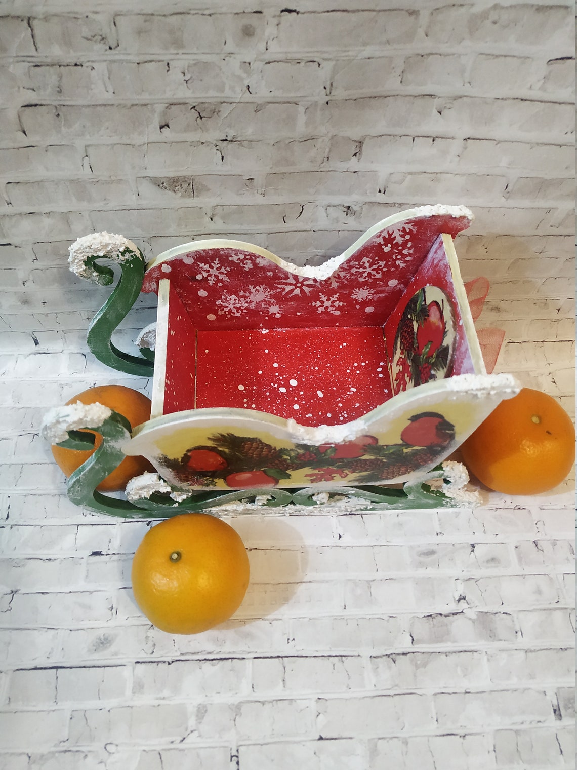 Decorated Christmas Sleigh: Wooden Holiday Home Decor Candy Sleigh - Etsy