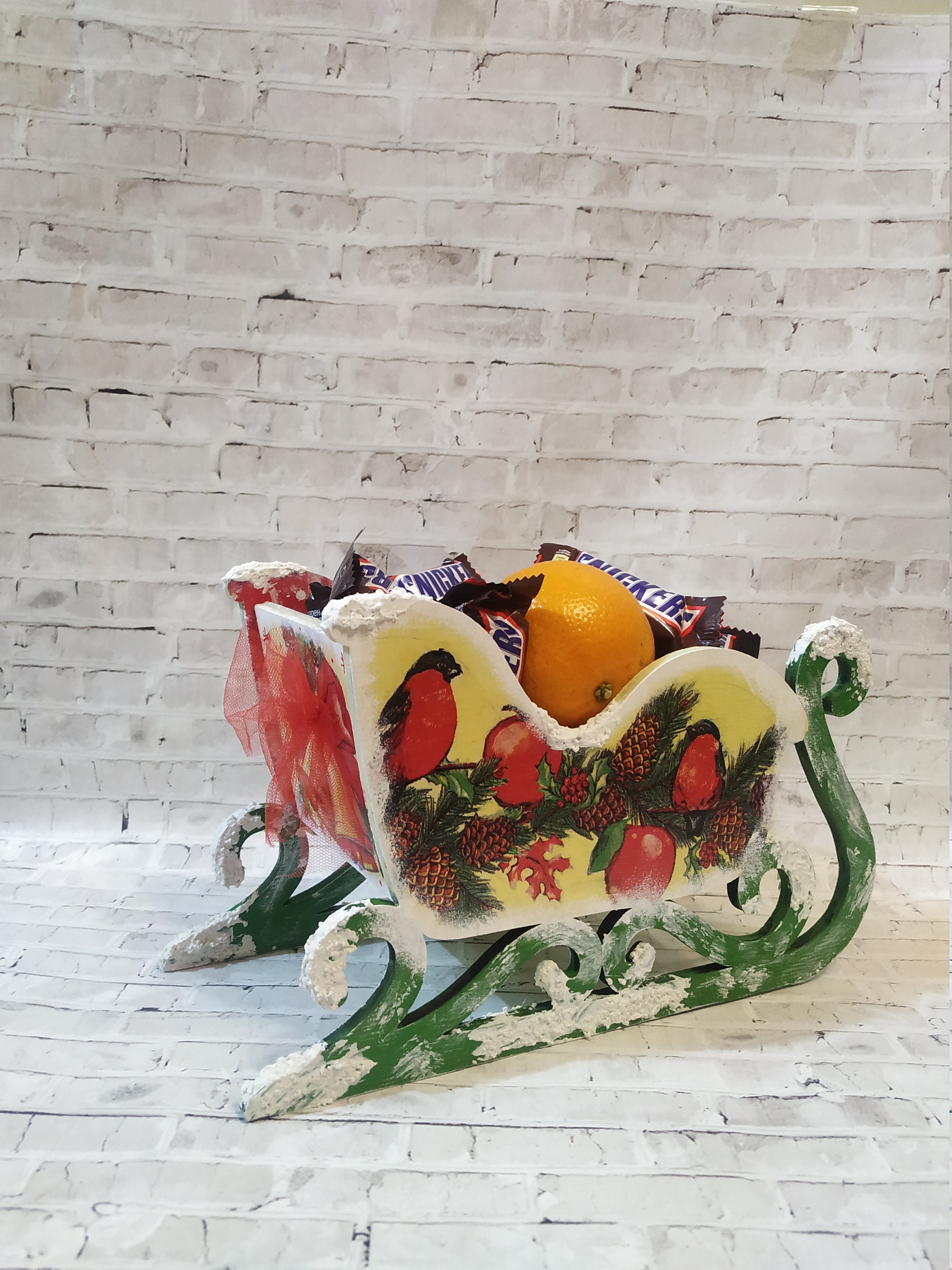 Decorated Christmas Sleigh: Wooden Holiday Home Decor Candy Sleigh - Etsy