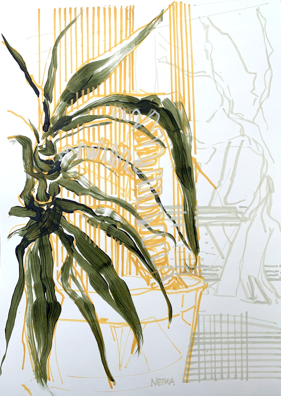 Plant Wall Art, Original Painting, Wall Art Gallery Set, Brush Strokes ...