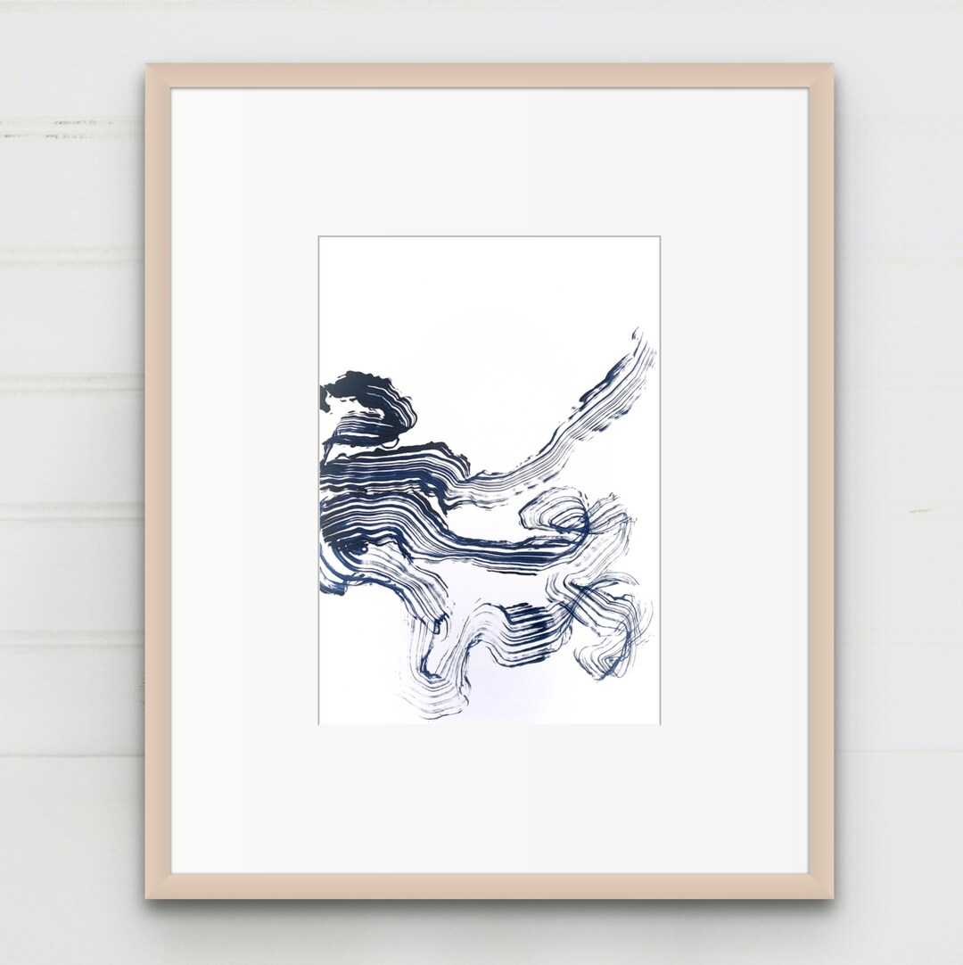 Dark Blue Abstract Art, Simple Lines Blue Artwork, Small Artwork in ...