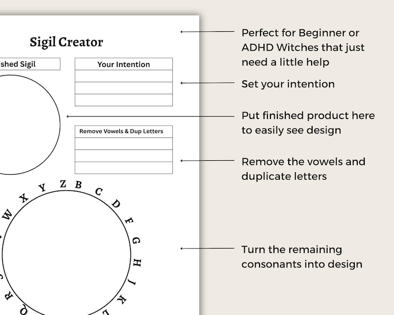 Printable Witch Crafts, Sigil Sigil Worksheet Sigil Magick Wealth Sigil ...